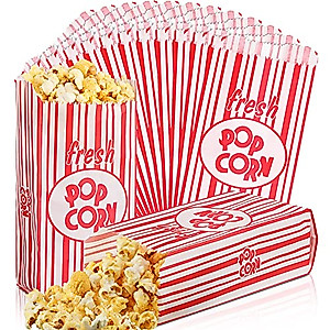300 Pcs Paper Popcorn Bags Bulk 1oz Popcorn Bags Individual Servings Paper Sleeves Vintage Red and White Striped Pop Corn Bags for Party Movie Night Carnival Supplies Popcorn Machine Accessories