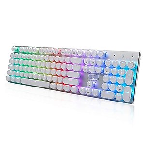 HUO JI E-Yooso Z-88 Mechanical Gaming Keyboard Typewriter Style USB Wired, Programmable RGB Backlit, White Switch, Macro Keys, Retro 104 Keys for Mac, PC, White
