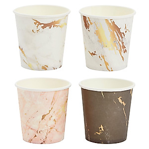 Sparkle and Bash 100 Pack Disposable 4 oz Paper Cups for Coffee, Espresso, Mouthwash, 4 Marble Designs