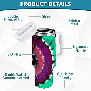 40 Oz Tie Dye Spiral Insulated Water Tumbler with Lid and Straw, Stainless Steel Tumbler