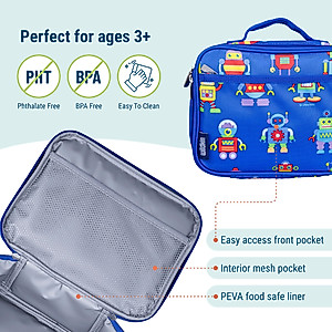 Wildkin Kids Insulated Lunch Box – Durable and Reusable for School & Travel - Robots