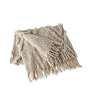 LR Home Soft Luxury Handmade Boho Farmhouse Diamond Throw Blanket with Fringe, 50" x 60", Natural
