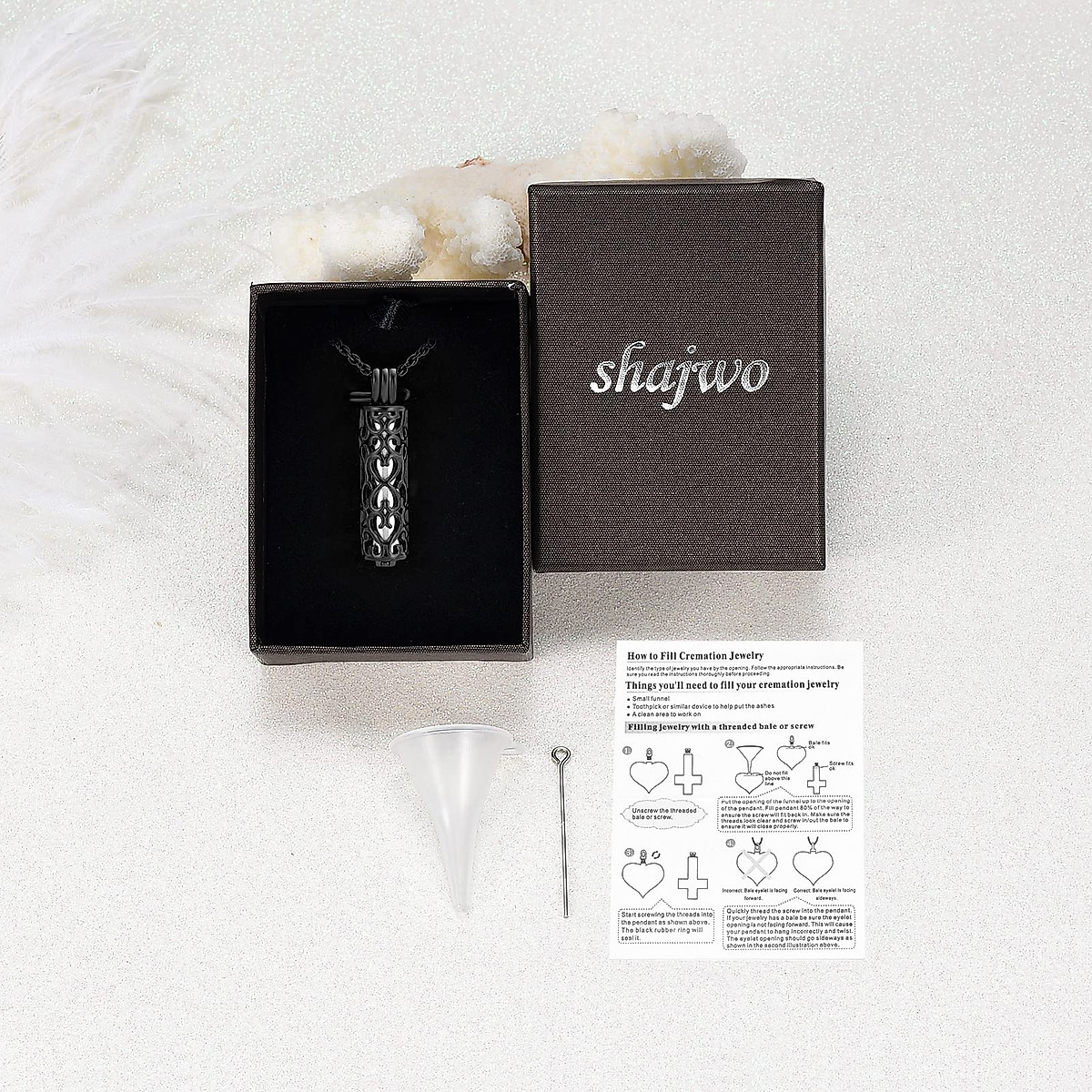 shajwo Cylinder Urn Necklace for Ashes for Women Men Cremation Jewelry Keepsake Memorial Human Pet Ashes Pendant,Black+Silver