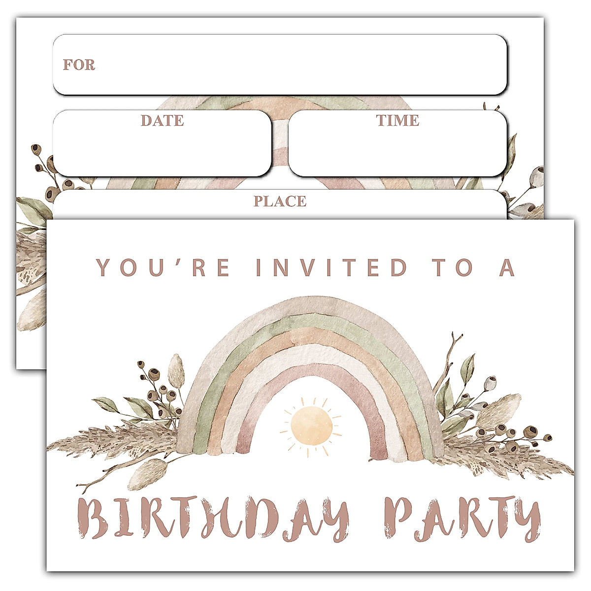 YSTEP Boho Birthday Party Invitations, 20 Invite Cards with Envelopes, 4"x6" Rainbow Birthday Invites - B04