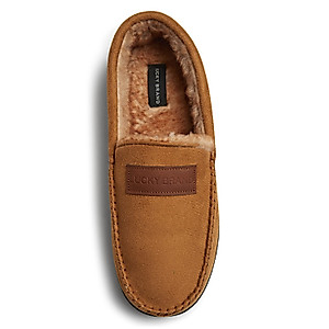 Lucky Brand Micro Suede Moccasin Slippers for Men with Faux Fur Lining, Tan, M