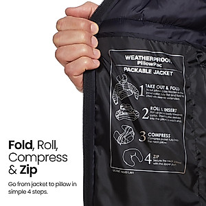 Weatherproof Women's Packable Puffer Jacket with Travel Neck Pillow - Lightweight, Warm, Water-Resistant Down Jacket (Large) Black | Quilted, Packable Travel Jacket with Long Zipper