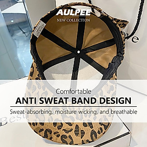 AULPEE Women's Baseball Cap,Low Profile Leopard Print Adjustable Hat,Vintage Baseball Hat (Dark Leopard)