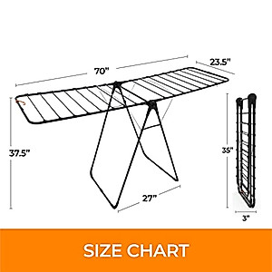 happhom Clothes Drying Rack, Height Adjustable Gullwing for Clothes and Dress, Space Saver Laundry Drying Rack with Smart Lock System, Easy Folding and Hanging for Storage, Sturdy Stainless Steel