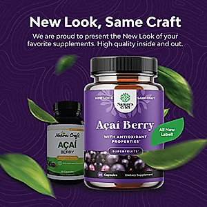 Acai Berry Capsules Antioxidant Supplement - Acai Berry Cleanse Superfood Supplement for Brain Booster Heart Health and Natural Energy Boost - Acai Capsules and Memory Supplement for Brain Health