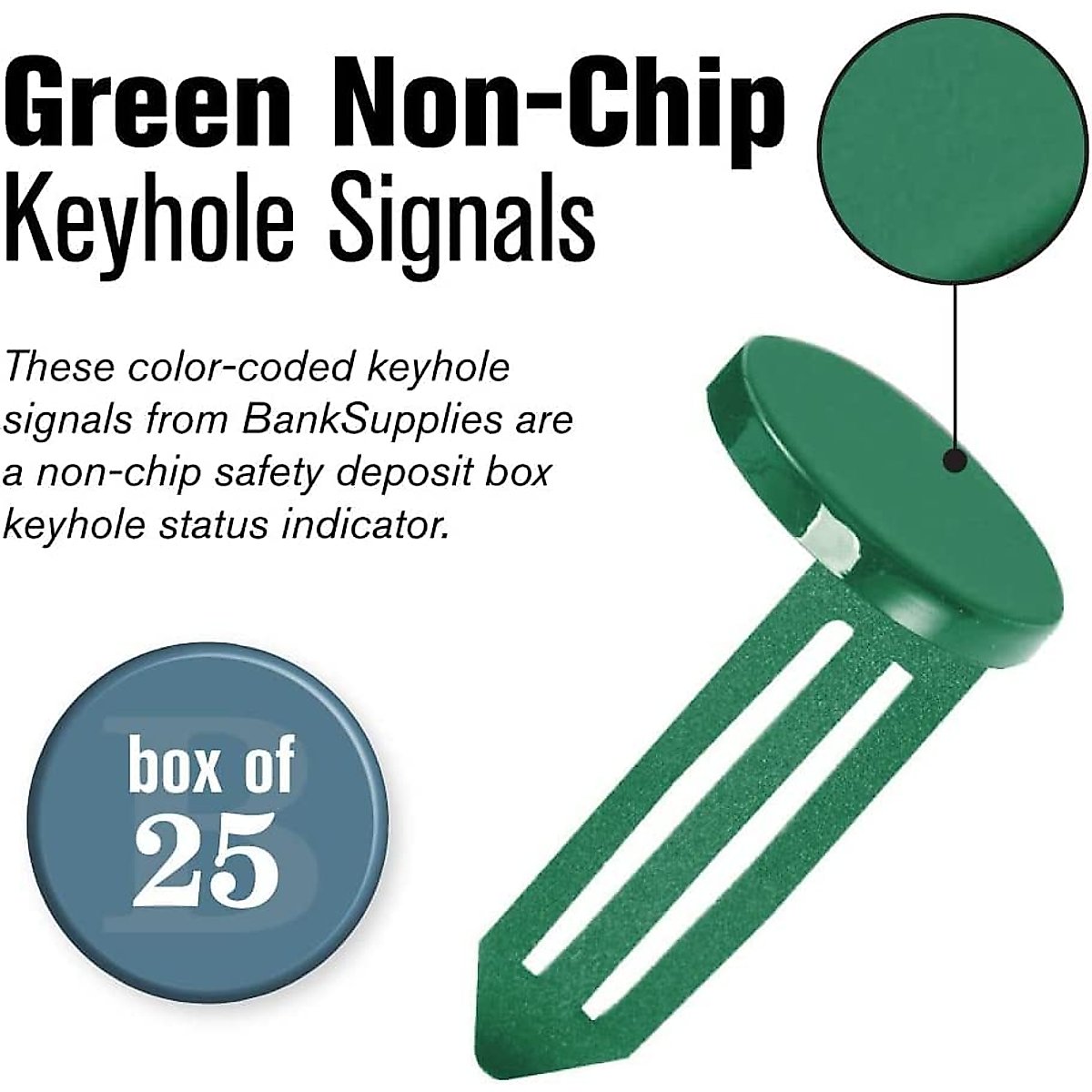 BankSupplies Keyhole Signals | Green - Special Uses Signal | Box of 25 | Non-Chip | Reusable & Long-Lasting | at-a-Glance Organization | Color Coded Plugs