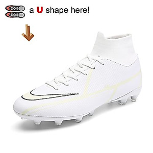 Men's Soccer Boots Football Cleats AG Hightop Football Shoes Athletic Indoor Outdoor Comfortable Soccer Shoes White
