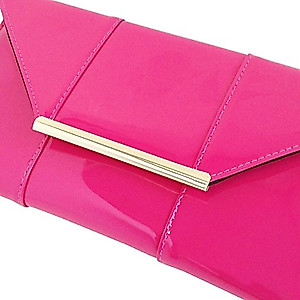Faux Patent Leather Envelope Candy Clutch, Fuchsia