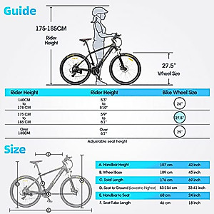 HOTEBIKE 350W Electric Bike for Adults with 36V 10AH Removable Hidden Battery, Electric Mountain Bike 27.5" Ebike for Men Women, Electric Bicycle with Shimano 21 Speed Gears