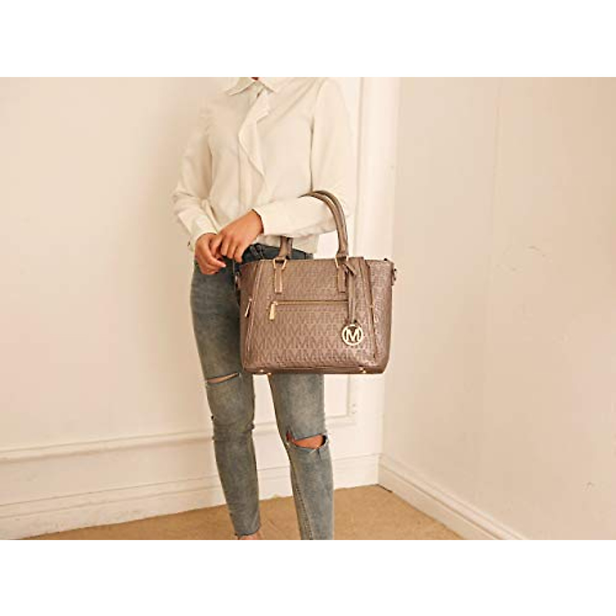 MKF Crossbody Shoulder Bag for Women – PU Leather Top Handle Pocketbook – Roomy Tote Satchel Handbag Purse M Charm Mustard