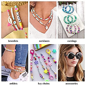 QUEFE 12900pcs Clay Beads for Bracelet Making 49 Colors Spacer Heishi Beads Flat Round Polymer Clay Beads for Jewelry Making Kit with Smiley Fruit Flower Beads Pendant Charms Kit and Elastic Strings