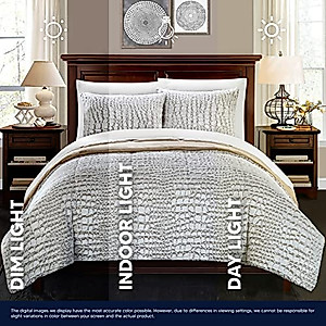 Chic Home 3 Piece New Faux Fur Collection with Mink Like Backing in Alligator Animal Skin Design Comforter Set, Queen, Grey