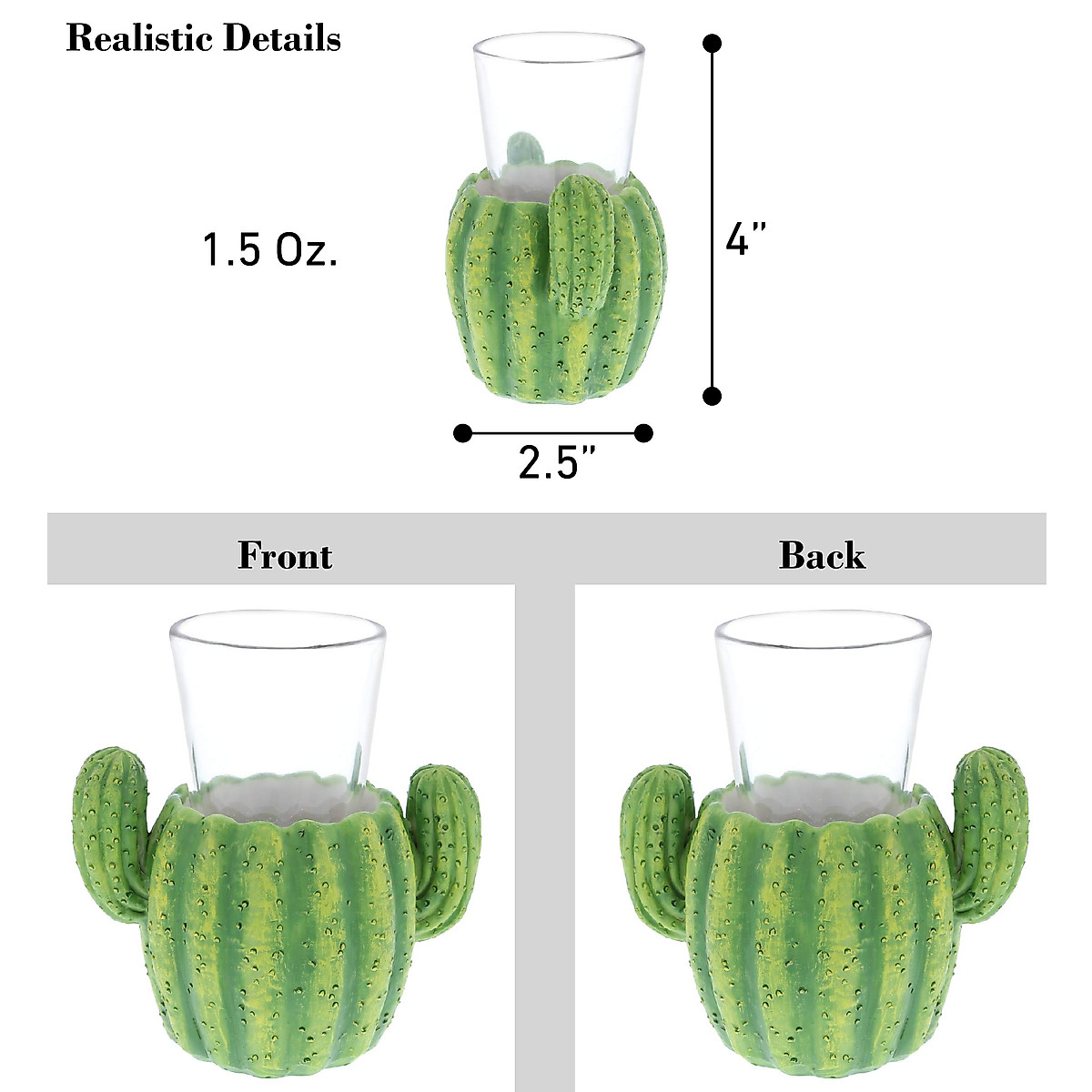 CoTa Global Green Cactus Plant Shaped Shot Glass Cool & Funny Whiskey Tequila & Alcohol Drinking Glass For Shots, Decor Shot Glasses 3.75" x 4" 1.5 Oz