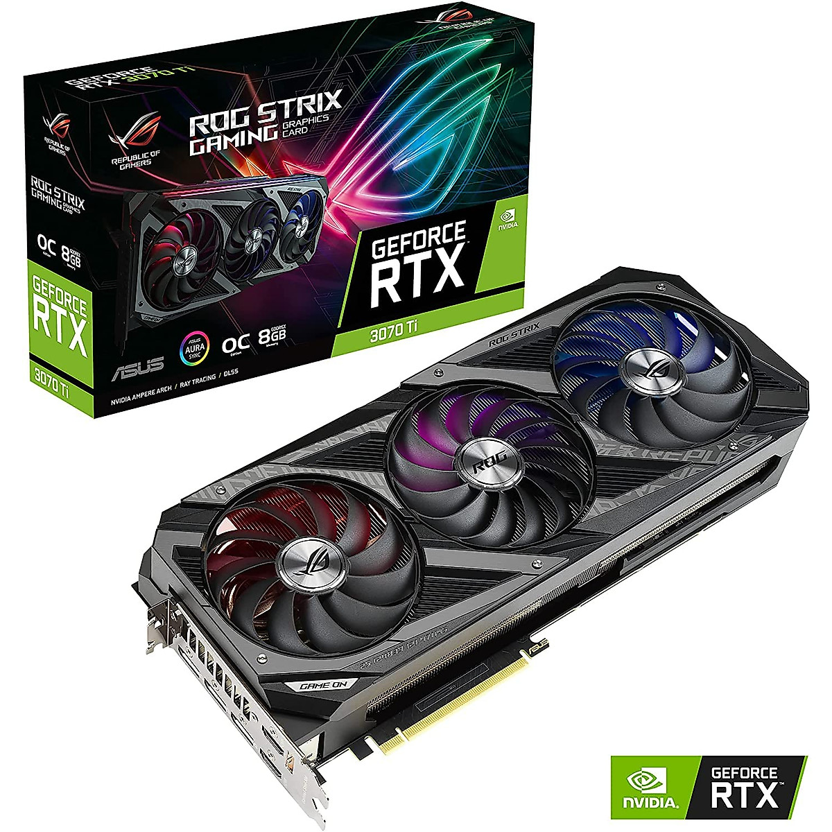 ASUS ROG Strix NVIDIA GeForce RTX 3070 Ti OC Edition Gaming Graphics Card (PCIe 4.0, 8GB GDDR6X, HDMI 2.1, DisplayPort 1.4a, Axial-tech Fan Design, 2.9-Slot, Super Alloy Power II, GPU Tweak II)