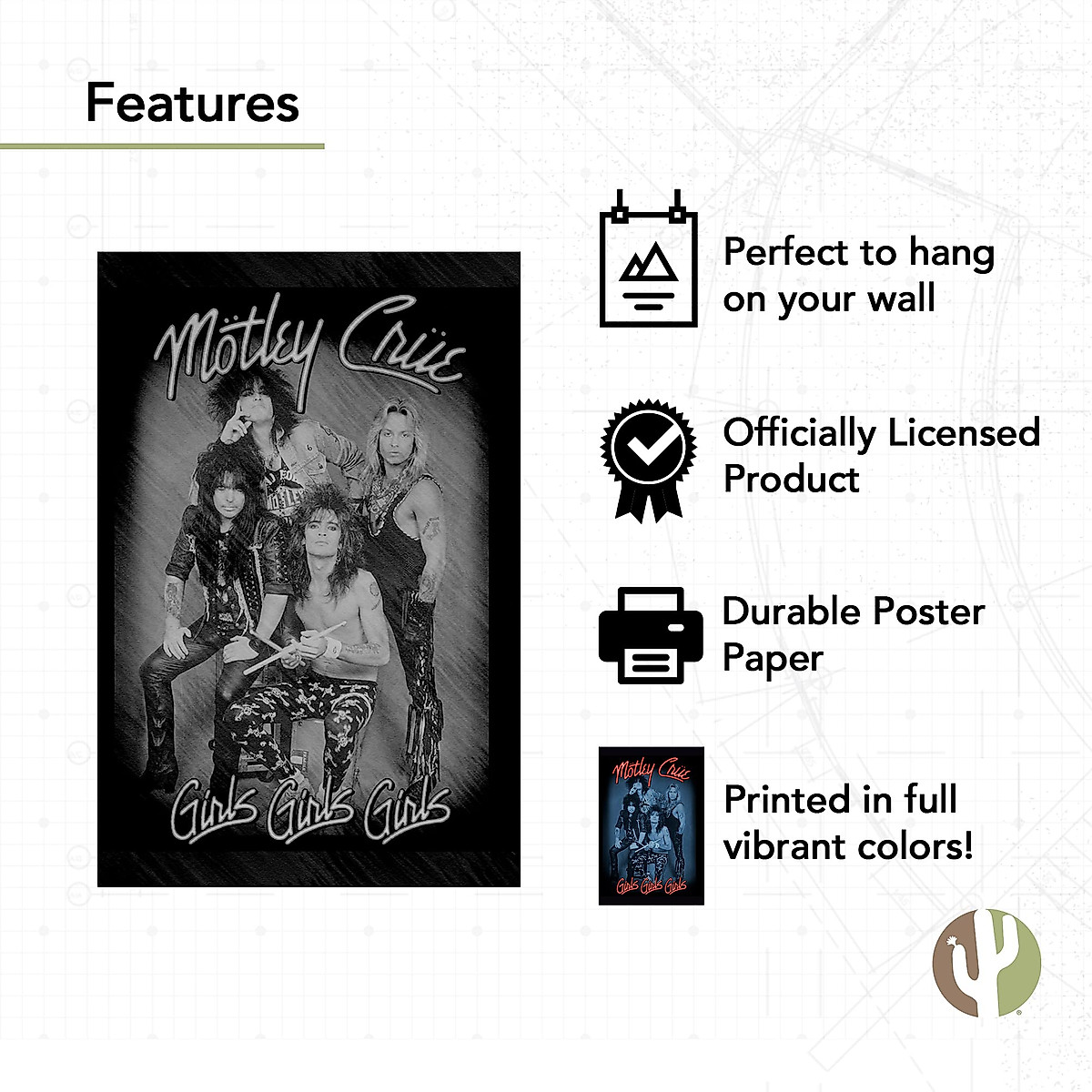 Desert Cactus Motley Crue Poster 24 inches by 36 inches Decoration Room (Design 14)