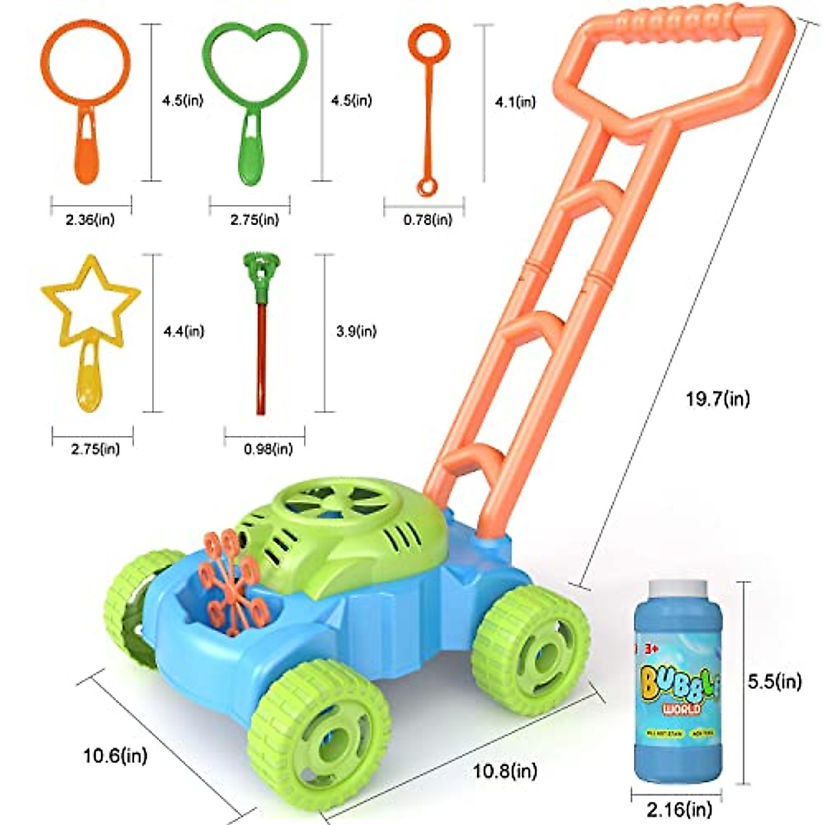 JUMELLA Automatic Lawn Mower Bubble Machine with Music for Kids, Baby Activity Walker for Outdoor, Push Toys for Toddler, Christmas Birthday Gifts for Preschool Boys Girls