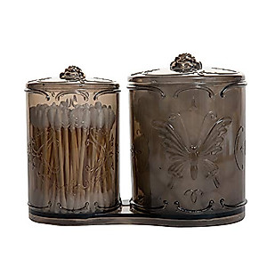 Cotton Swab Holder Clear Acrylic Cotton Balls Container Large Capacity Bathroom with Lid Containers for Makeup Sponges, Bath Salts, Cotton Rounds (Transparent Coffee)