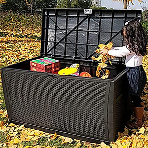 DACUN Safety Certification Large Deck Box Outdoor Storage Boxes 120 Gallon / 460L Waterproof & Lockable Storage Container Box for Patio Furniture, Outdoor Cushions, Garden Tools & Pool Supplies