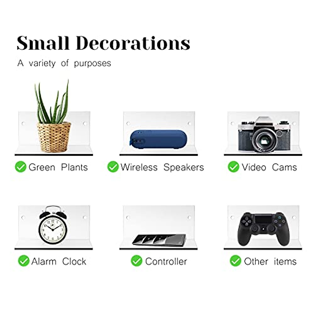 Yalikop Small Adhesive Wall Shelves Acrylic Display Shelf Mini Floating Shelves Pop Shelves Hanging Display Shelves for Space Save Room Bedroom Living Room Bathroom (Clear, 10 Pieces)