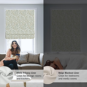 Comodex Cordless Floral Roman Shades, Green Leaf Customized Window Shades,Light Filtering Premium Blackout Roman Blinds, Washable Fabric Roman Shades for Windows, French Doors, Doors, Kitchen Windows