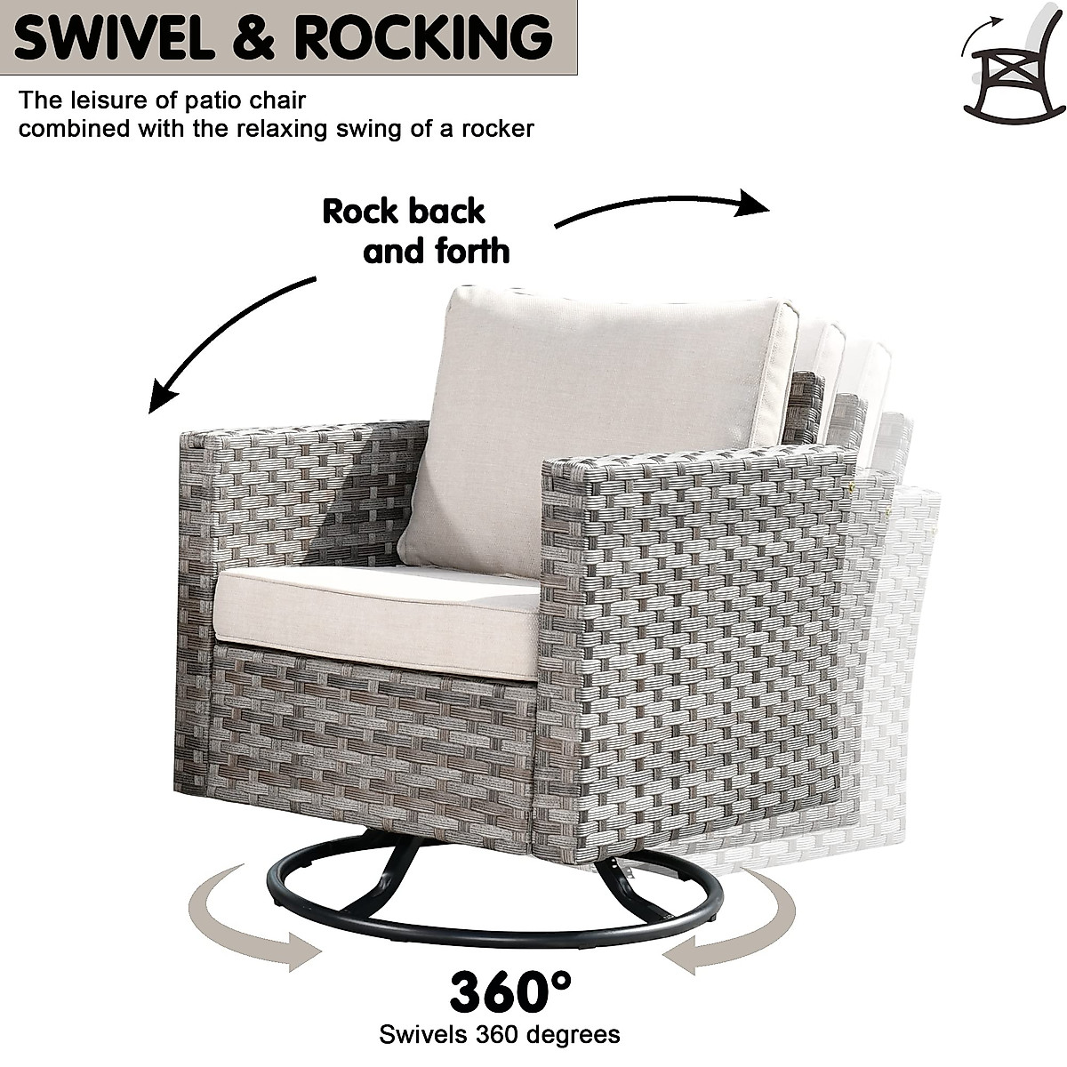 XIZZI Patio Furniture Sets Outdoor Sectional Sofa Swivel Rocking Chairs 9 PCS All Weather PE Wicker Conversation Couch and Matching Side Table,Beige