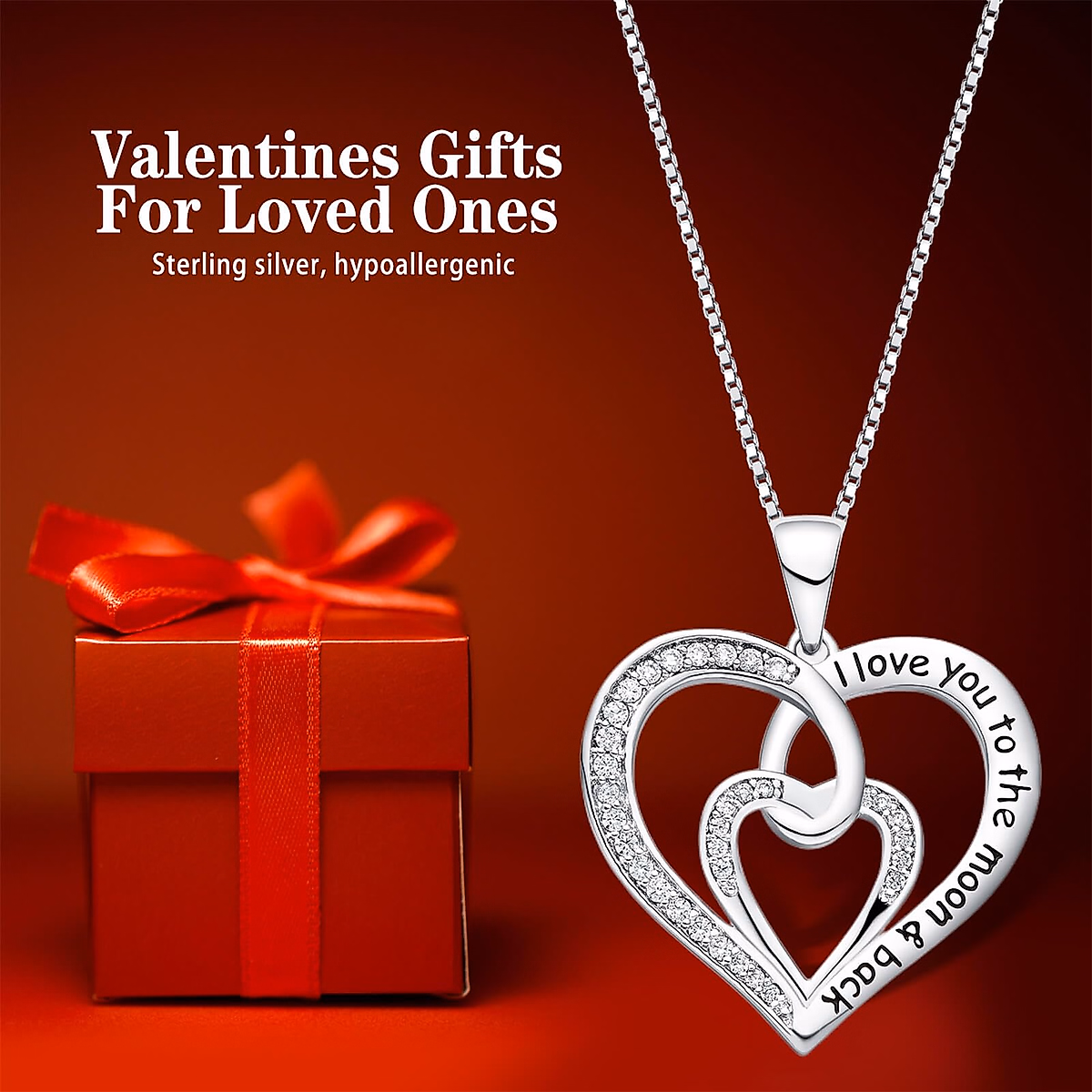 FANCYCD Jewelry for Women, Girlfriend Necklace, Heart Necklace for Women, I Love You Necklace, Wife Jewelry Present, Valentines Day Gift, Anniversary for Her, I Love You to the Moon and Back Necklace