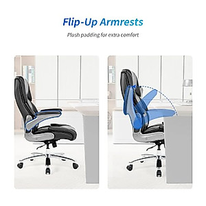 Big and Tall Office Chair 400lbs Ergonomic Computer Desk Chair with High Back, Adjustable Executive Office Chair with Flip-up Armrests, Pu Leather Swivel Task Chair for Home Office, Black