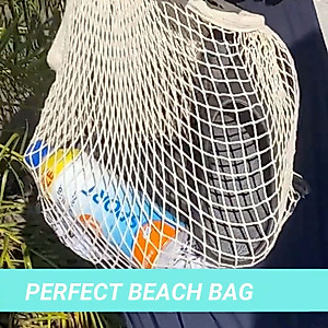 BUONVEZZO 5 Pack Reusable Grocery Bags - 100% Cotton Mesh Produce Bags with Long Handle, Washable Kitchen String Shopping Netted Tote Bag for Fruits and Vegetables