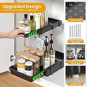 Trusthere Under Sink Organizers and Storage, 2-Tier Sliding Kitchen Sink Organizer, Bathroom Organizers and Storage Shelf Drawer, L-shapeUnder Sink Storage for Kitchen Bathroom Cabinet
