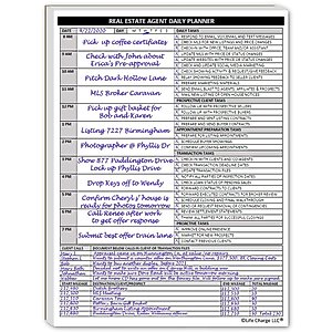 Real Estate Agent Supplies - Daily Planner Task List Notepad. Simple one page document with calendar, task lists, call and mileage log. Keep organized & focused on selling real estate. 8.5 X 11