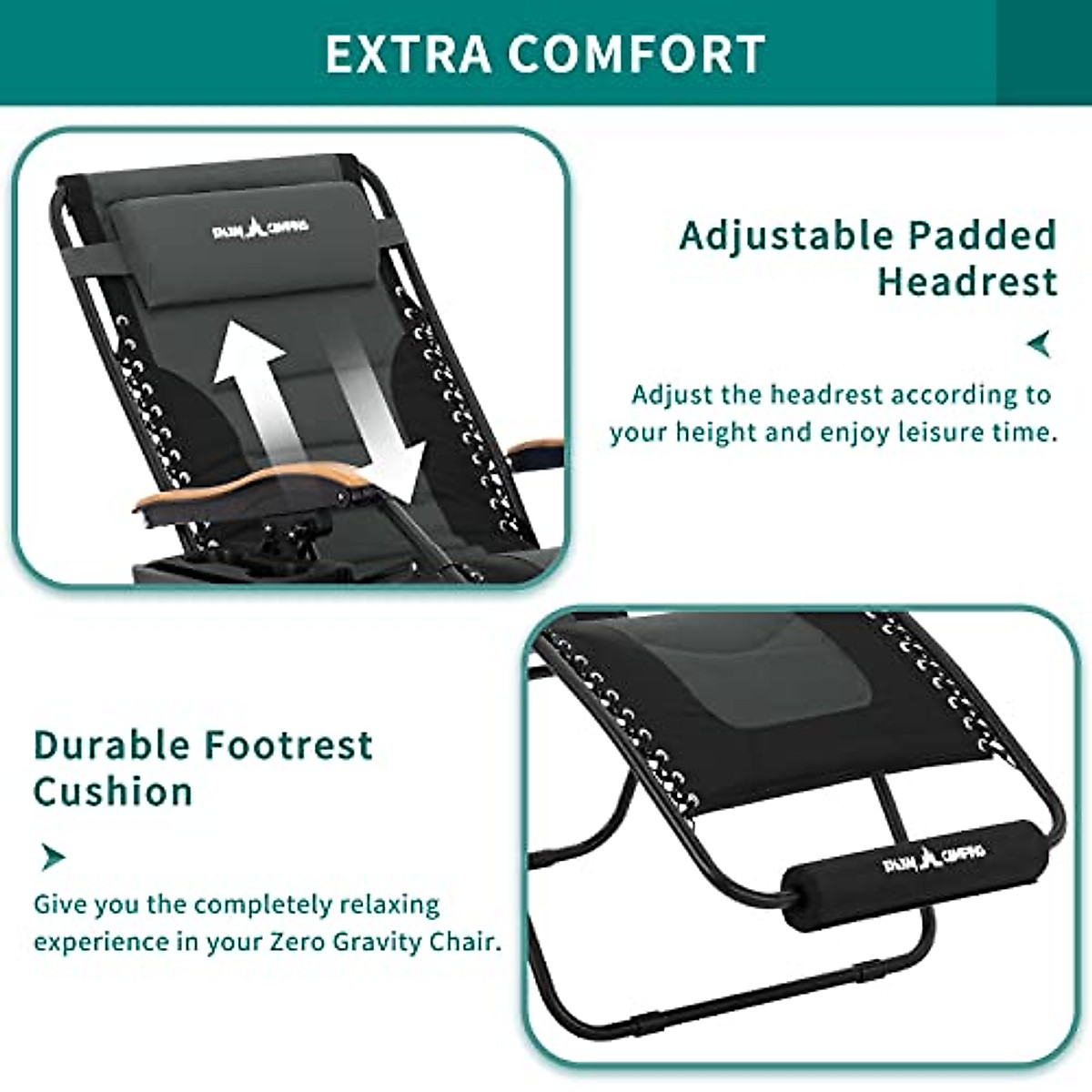 UDPATIO Zero Gravity Chair Set of 2 XL 30In Oversized Outdoor Anti Gravity Chairs Patio Lounge Folding Adjustable Chair with Cup Holder Foot Pad & Padded Headrest, Support 500lbs