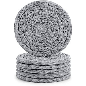 Avalon Cute Coaster Set of 6 Pcs, Super Absorbent Drink Coaster for Desk, Heat Resistant Coaster for Work Desk and Coffee Tabletop Protection Farmhouse Coaster for Home Decor (Light Grey, 4.3 Inches)