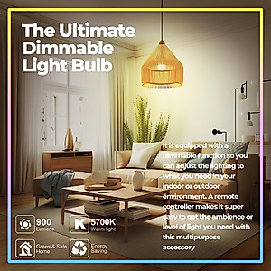 Droiee Dimmable E26 Warm LED Light Bulb, 6W RGBW Color 500LM with 16 Color Changing Modes for Christmas, Party etc with Remote Control 2 Pack