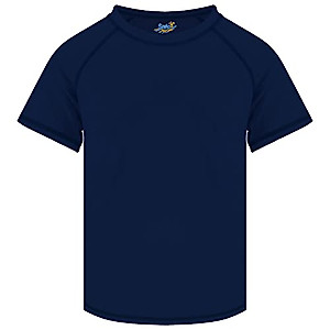 Boys Rash Guard Short Sleeve, Navy Blue UPF 50+ Sun Protection Rashguard Slim Fit Swim Shirt Fishing Surf Quick Dry Cool Beach Clothes for Toddler Youth Kids Size 7-8 Years