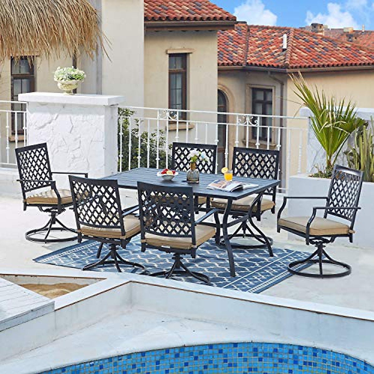 VICLLAX Outdoor Swivel Dining Chairs Patio Furniture with Cushion Black Set of 2