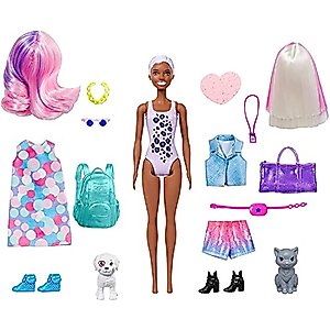 Barbie Color Reveal Doll Set with 25 Surprises Including 2 Pets & Day-to-Night Transformation: 15 Mystery Bags Contain Doll Clothes & Accessories for 2 Looks; Water Reveals Look of Metallic Doll