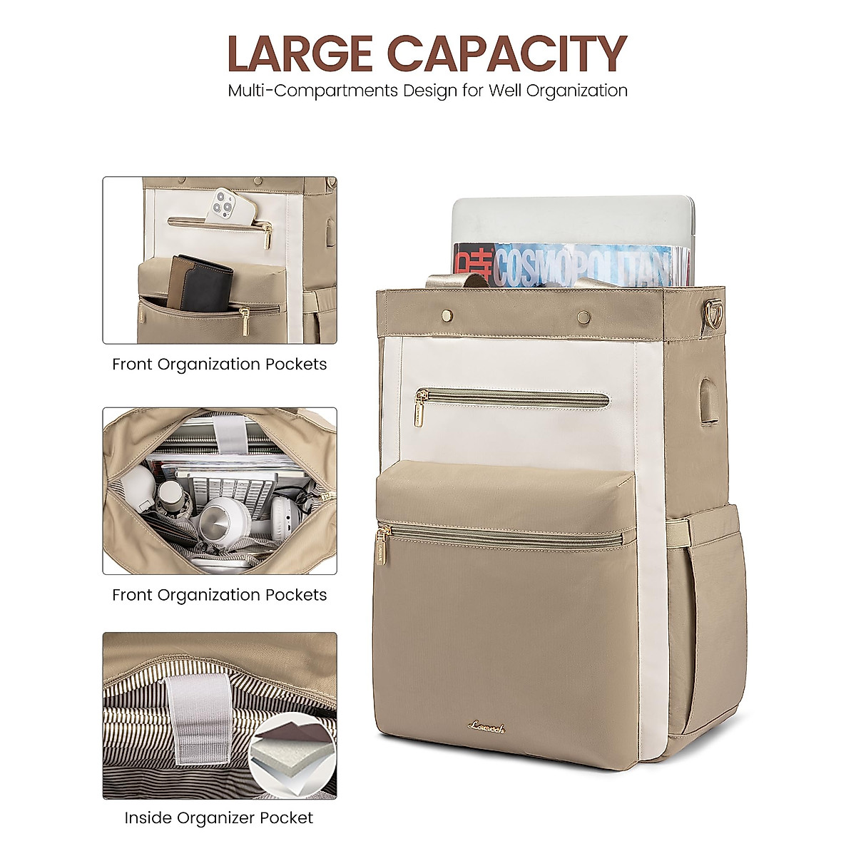 LOVEVOOK Laptop Backpack for Women 17 Inch Laptop Bag with USB Port Wide Open Work Tote Bag Convertible Casual Daypack Business Computer Travel Backpack Purse Teacher Nurse Bag