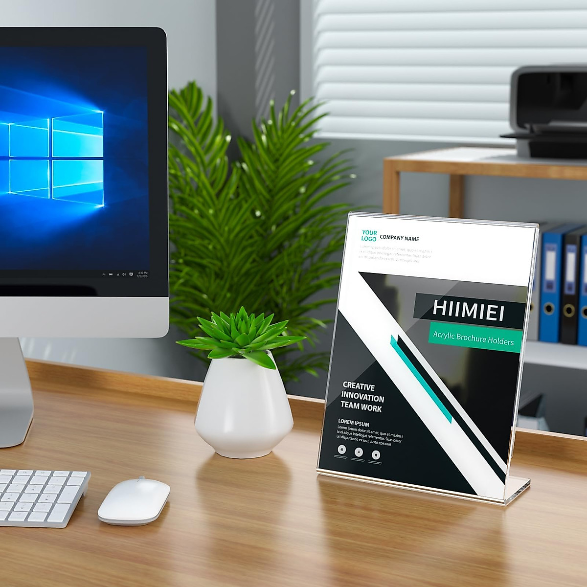 HIIMIEI Acrylic Slant Sign Holder 8.5x11 6 Pack, Plastic Table Menu Display Stand Holder, Plexi Single Ad Frame for Restaurants,Hotels,Stores