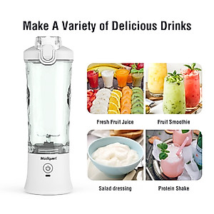 Modquen Portable Blender, 20 oz Personal Size Blender, Shakes and Smoothies Blender, 240 Watt BPA-Free Mini Blender Cup, USB Rechargeable Cordless Blenders (White)