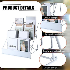 Sintuff Book Display Rack 4-Tiered Book Display Stand 18" Book Signing Wire Rack Tabletop Cd Display Countertop Comic Book Magazine Rack for Library Classroom Picture Literature Brochure(White)