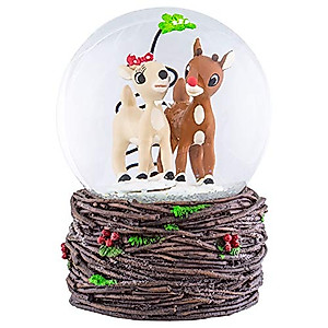 Rudolph and Clarice Holiday Forest 6 x 4 Resin Holiday Snow Globe Dome