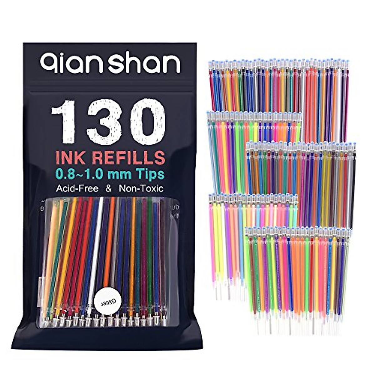 130 Colors Gel Pen Refills - Glitter Metallic Pastel Fluorescence Neon, Pen Ink Refills for Adult Coloring Books, Scrapbooking, Drawing