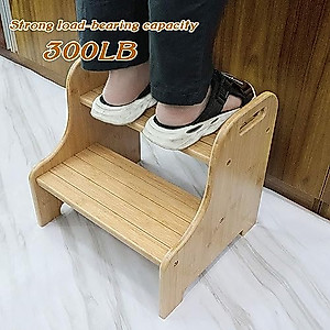 C&AHOME Wooden Toddler Step Stool - Kids Step Stool for Bathroom Sink - Wood Child Step Stool Non-Slip - Sturdy Natural Wood Two Step Stools with Handles for Kids