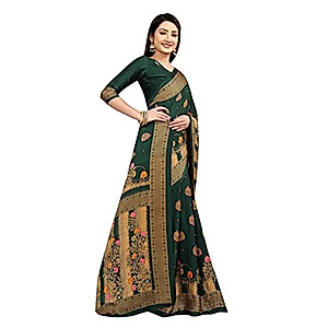Rihana fashion Indian Wedding Bollywood Women's Print Art Silk Saree with Unstitched Blouse Piece-Japan Crepe (Green Flower)