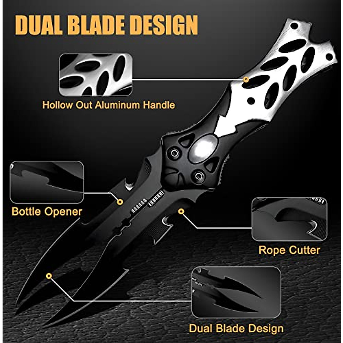 MADSABRE Bundle of 2 Items - Dual Blade Pocket Knife - Japanese Samurai Tanto Fixed Blade Katana - Perfect for Outdoor Hunting Survival Camping EDC Camping Hiking, Unique Gifts for Men