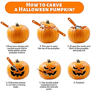 13 PCS Pumpkin Carving Tools Halloween Pumpkin Carving Kit, Pumpkin Professional Detail Sculpting Tools, Heavy Duty Stainless Steel Pumpkin Cutting Knife with Carrying Case for Halloween Party